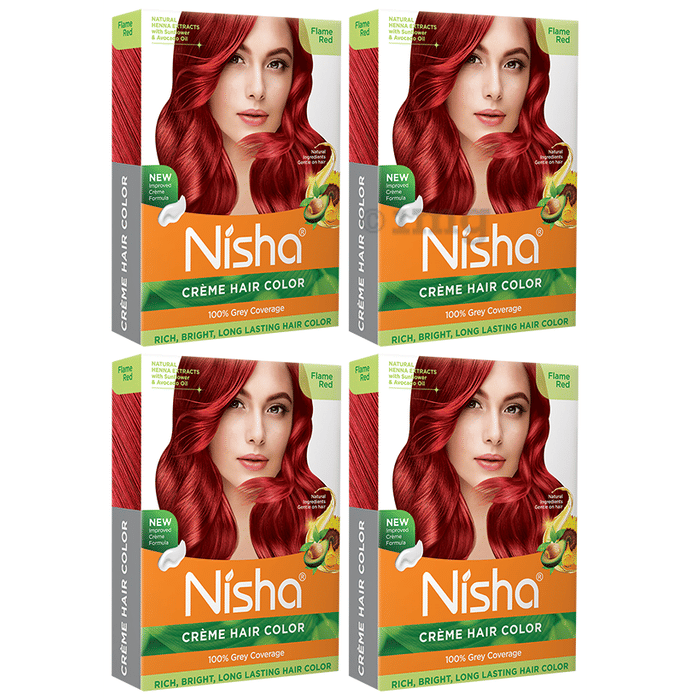 Nisha Creme Hair Color (40gm Each) Flame Red: Buy combo pack of 4.0 ...