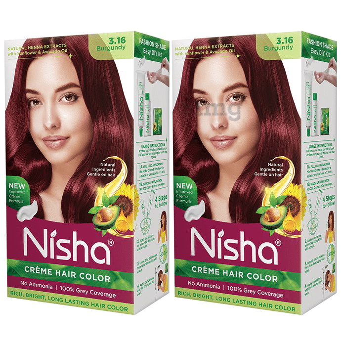 Nisha Creme Hair Color (60gm Each) 3.16 Burgundy: Buy combo pack of 2.0 ...