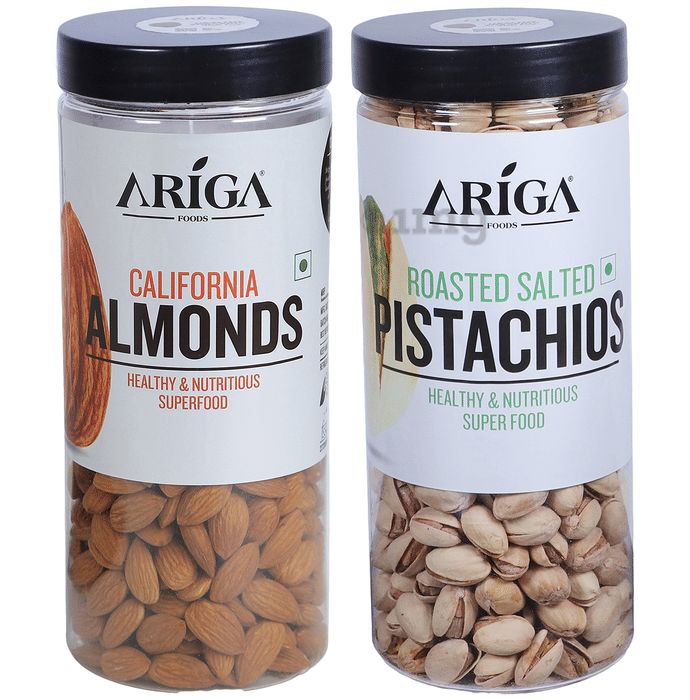 Ariga Foods Combo Pack of California Almonds & Roasted Salted Pistachios (500gm Each): Buy combo ...