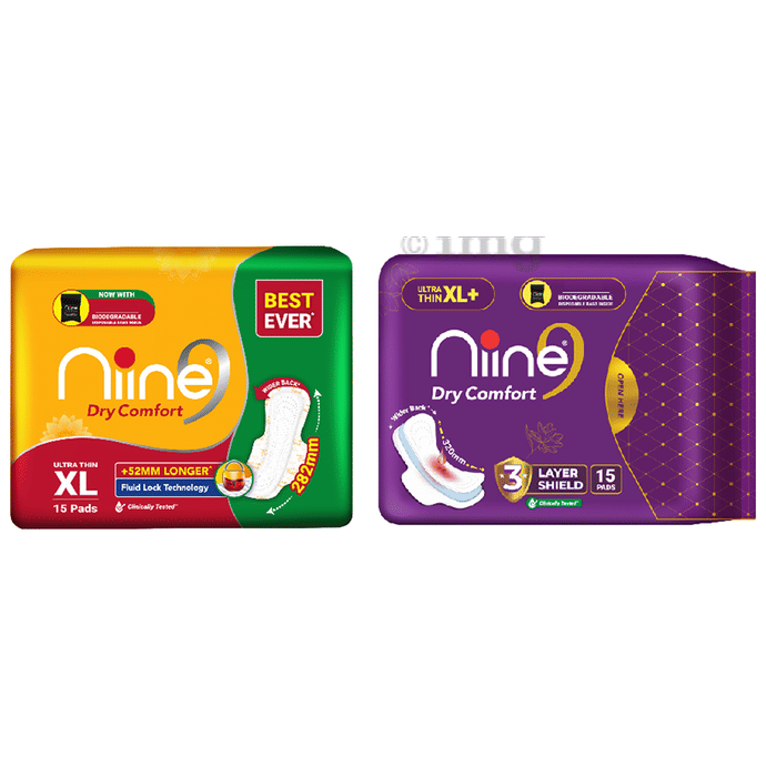 Niine Combo Pack of Dry Comfort Ultra Thin Pads XL & XL+ (15 Each) with ...