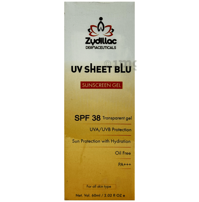 Zydillac UV Sheet Blu Sunscreen Gel SPF 38 PA+++: Buy box of 60.0 ml ...