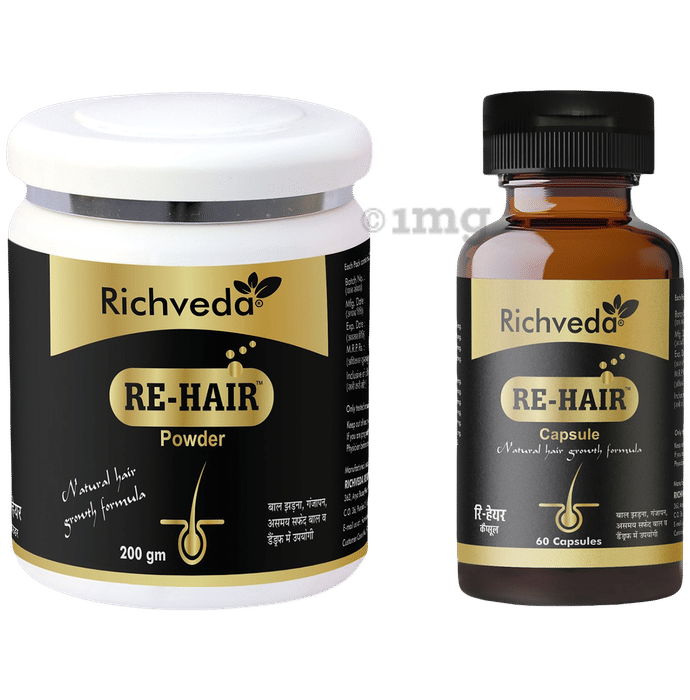 Richveda Combo Pack of Re-Hair Powder (200gm) & Re-Hair Capsule (60 ...