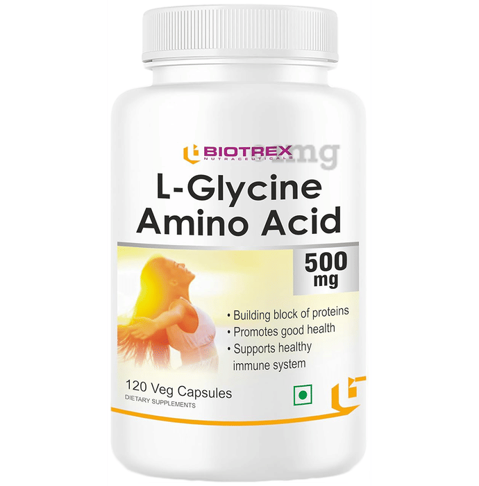 Biotrex L-Glycine Amino Acid 500mg Veg Capsule: Buy bottle of 120.0 ...