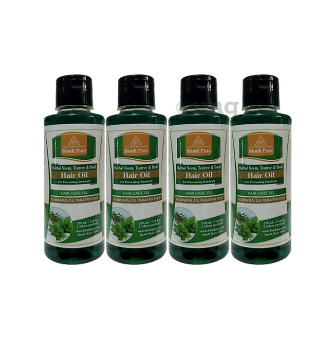 Khadi Pure Herbal Neem, Teatree & Basil Hair Oil (210ml Each): Buy combo pack of 4 bottles at ...