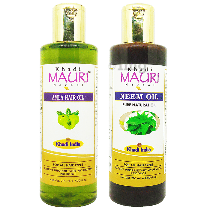 Khadi Mauri Herbal Combo Pack of Amla Hair Oil & Pure Natural Neem Oil (210ml Each): Buy combo ...