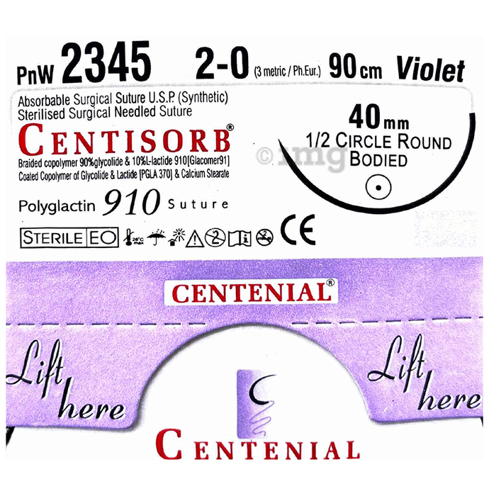 Centenial Centisorb 2-0 PnW 2345 Absorbable Surgical Suture 90cm Violet ...