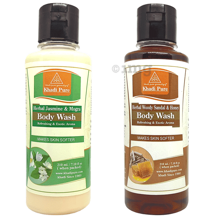 Khadi Pure Combo Pack of Herbal Jasmine & Mogra Body Wash & Herbal ...