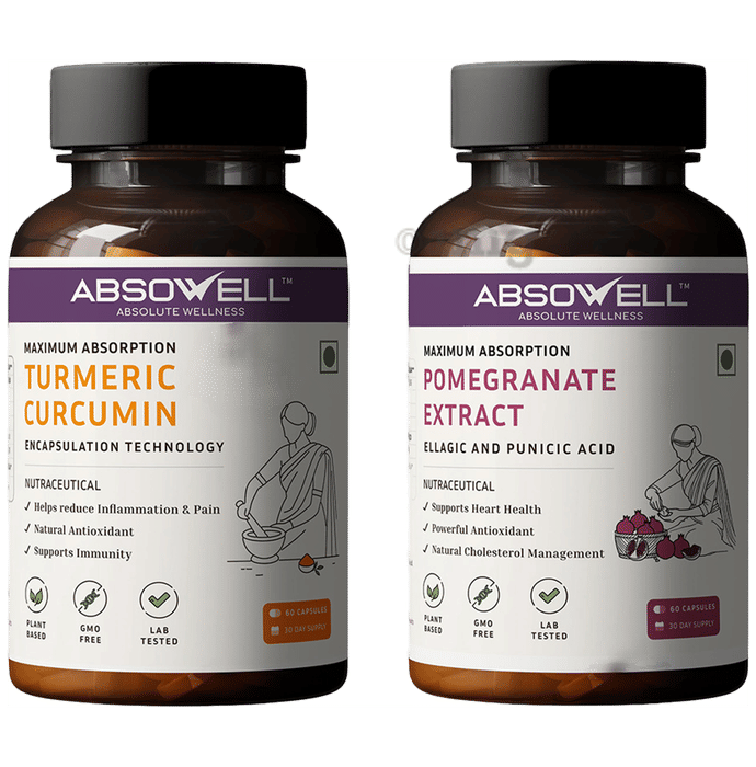 Absowell Combo Pack of Turmeric Curcumin & Pomegranate Extract Capsule ...