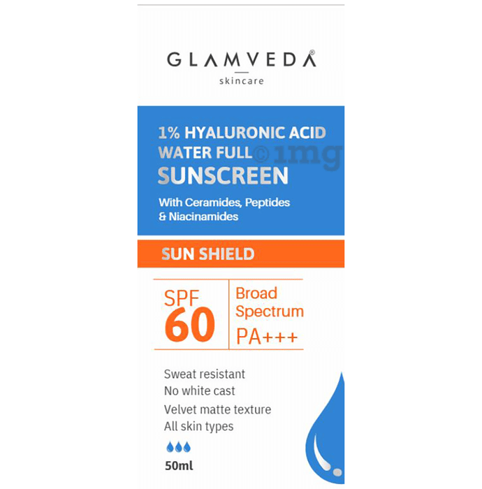 Glamveda 1% Hyaluronic Acid Water Full Sunscreen SPF 60 PA+++: Buy tube ...