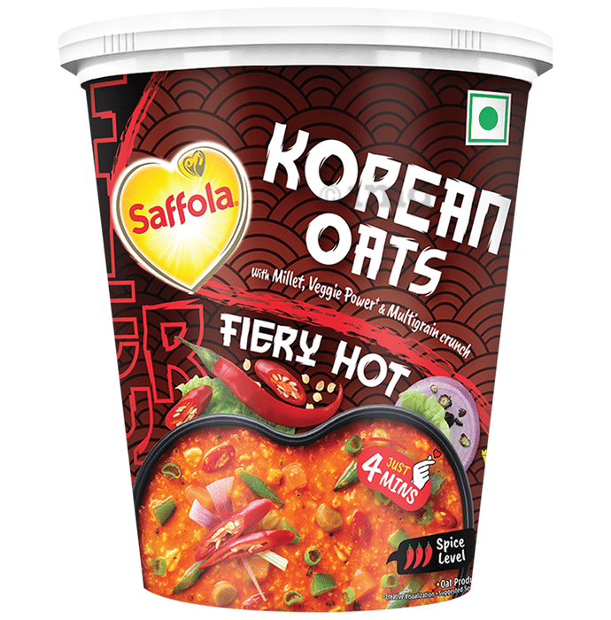 Saffola Korean Cuppa Oats | Fiery Hot with chilli dressing sachet | No ...