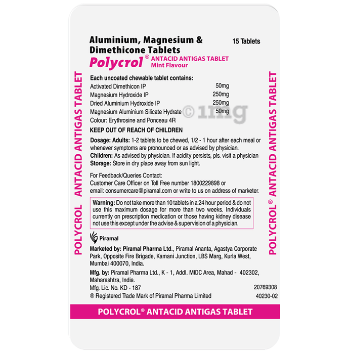 Polycrol Antacid Antigas Tablet (15 Each) Mint: Buy combo pack of 3.0 ...
