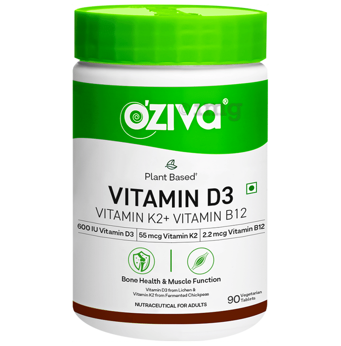 Oziva Plant Based Vitamin D3 Vitamin k2+ Vitamin B12 Vegetarian Tablet ...
