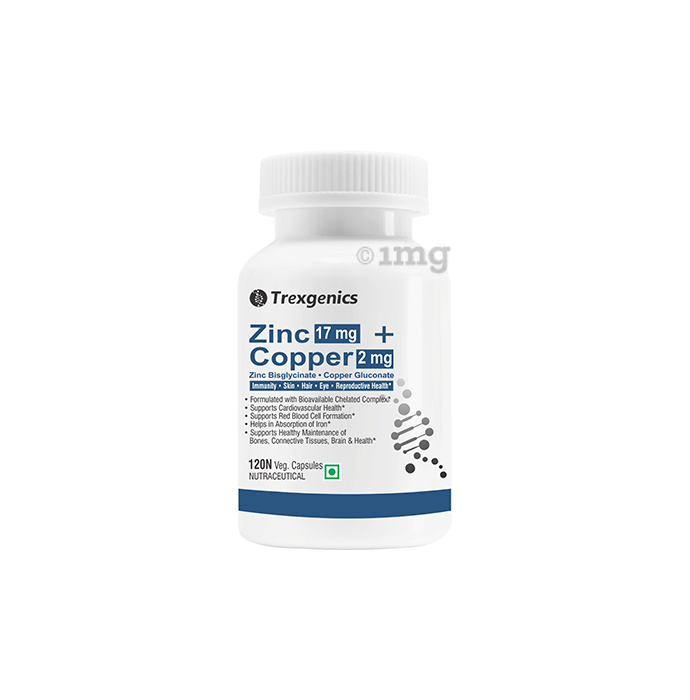 Trexgenics Zinc 17mg + Copper 2mg Veg Capsule: Buy bottle of 120 ...