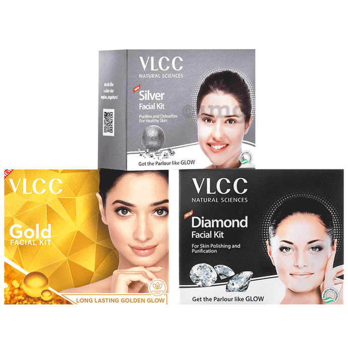 VLCC Gold & Diamond & Silver Premium Facial Kit (60gm Each): Buy combo ...
