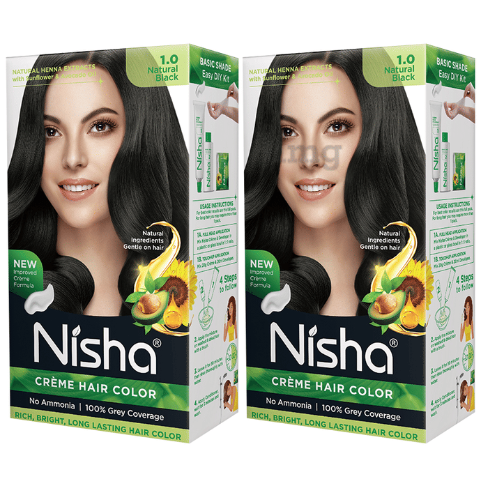 Nisha Creme Hair Color (60gm Each) 1 Natural Black: Buy combo pack of 2 ...