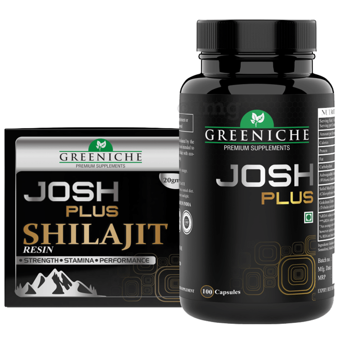 Greeniche Combo Pack of Josh Plus Capsule (100) & Shilajit Resin (20g ...