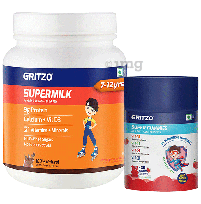 Gritzo Combo Pack of Supermilk 7-12 Yrs Double Chocolate Flavour (1kg ...