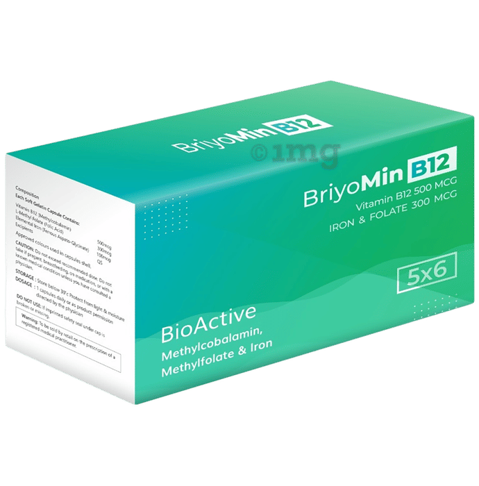 Briyo Min B12-Biactive Vitamin B12 , Folate (as methylfolate) with Iron ...
