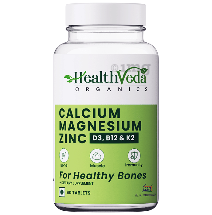Health Veda Organics Calcium Magnesium Zinc | With Vitamin D3 & B12 ...