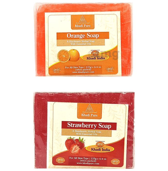 Khadi Pure Combo Pack of Orange Soap & Strawberry Soap (125gm Each ...