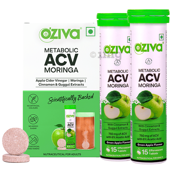 Oziva Metabolic ACV Moringa Effervescent Tablet (15 Each) Green Apple ...