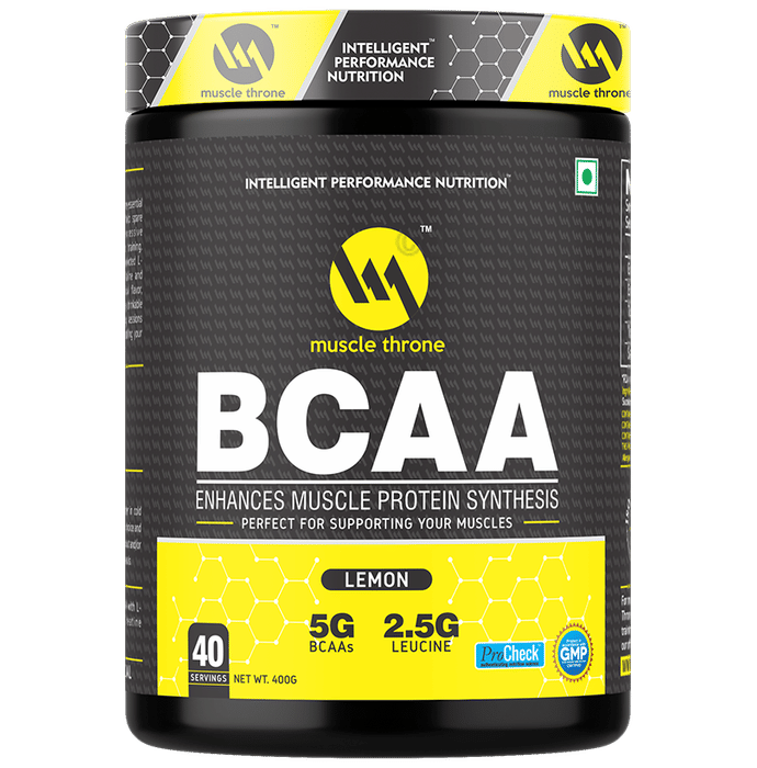 Muscle Throne BCAA Protein Powder Lemon: Buy jar of 400.0 gm Powder at 𝗯𝗲𝘀𝘁 𝗽𝗿𝗶𝗰𝗲 in India | 1mg