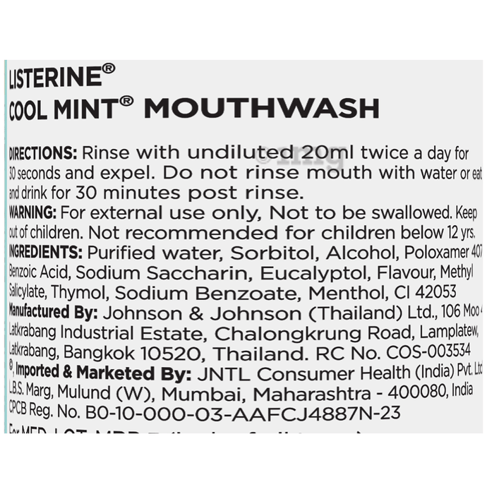 listerine mouthwash ingredients label