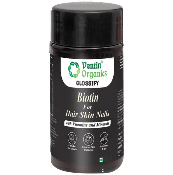 Ventin Organics Glossify Biotin for Hair Skin Nails Tablet: Buy jar of ...