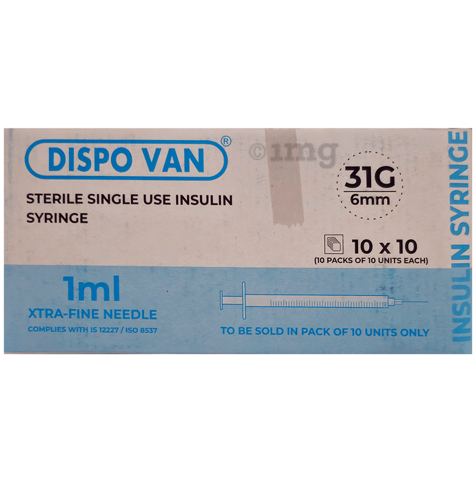 Dispovan (U 100) Sterile Single use Insulin Syringe 1ml 6mm: Buy box of ...