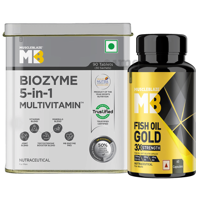 Muscleblaze MB Combo Pack of Fish Oil Gold Capsules (60 ) & Biozyme 5 ...