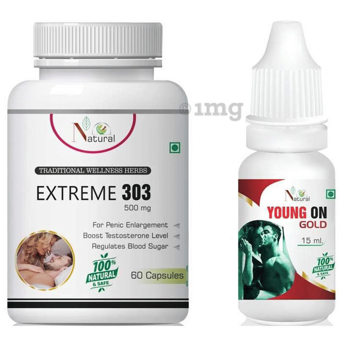 Natural Combo Pack of Extreme 303, 500mg Capsule (60) & Young On Gold ...