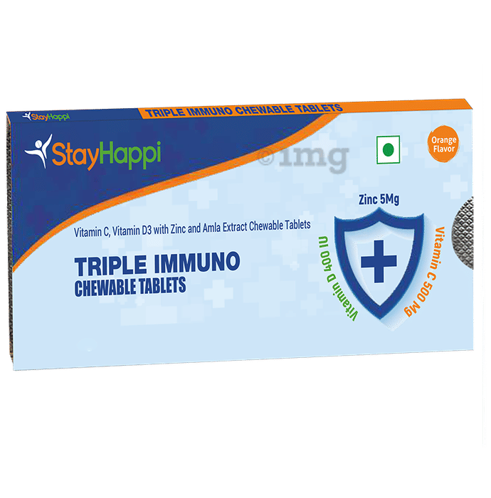 StayHappi Triple Immuno Chewable Tablet Orange: Buy strip of 10.0 ...