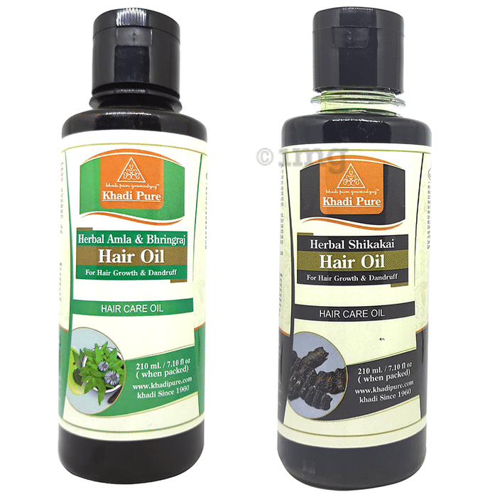 Khadi Pure Combo Pack of Herbal Amla & Bhringraj Hair Oil & Herbal Shikakai Hair Oil (210ml Each ...