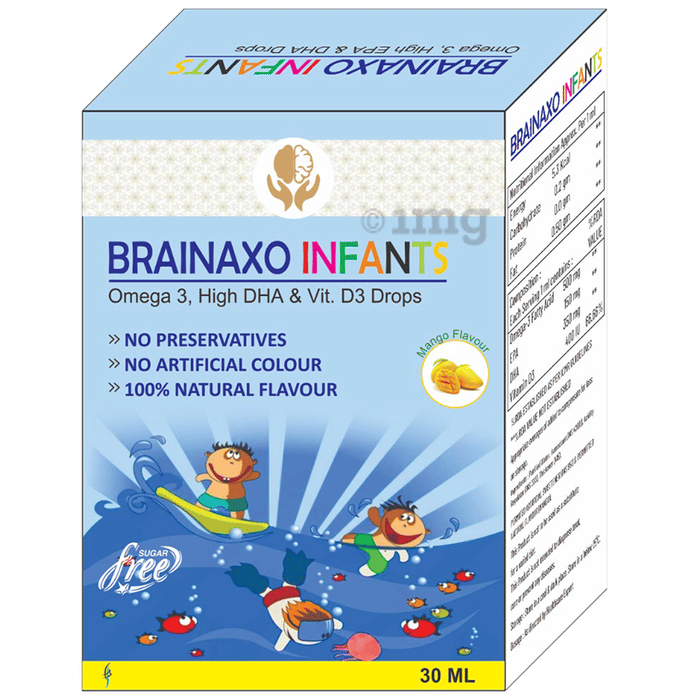 Brainaxo Omega 3, High DHA & Vit.D3 Mango Sugar Free: Buy bottle of 30. ...