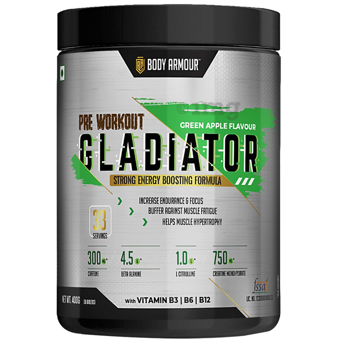 Body Armour Pre Workout Gladiator Powder Green Apple: Buy jar of 400.0 ...