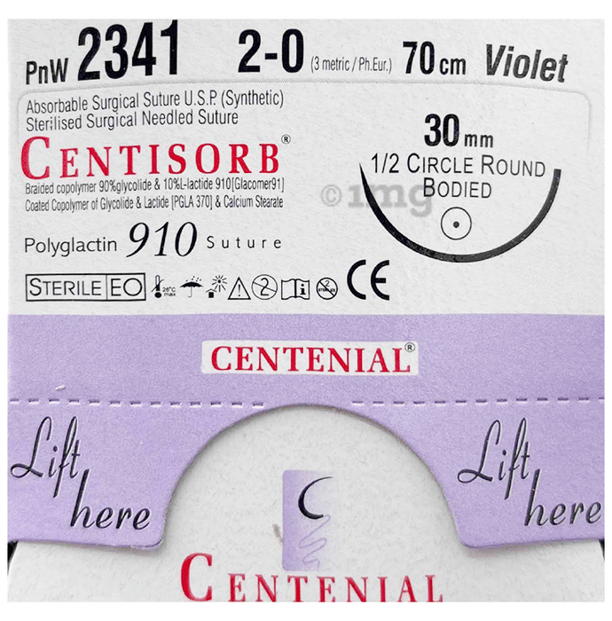 Centenial Centisorb 2-0 PnW 2341 Absorbable Surgical Suture 70cm Violet ...