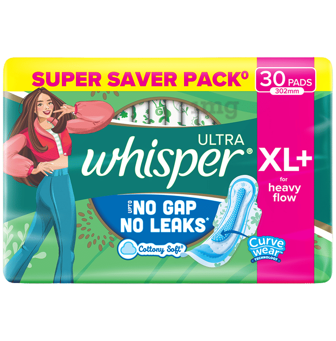 Whisper Ultra No Gap No Leaks Sanitary Pad XL+: Buy packet of 30.0 ...
