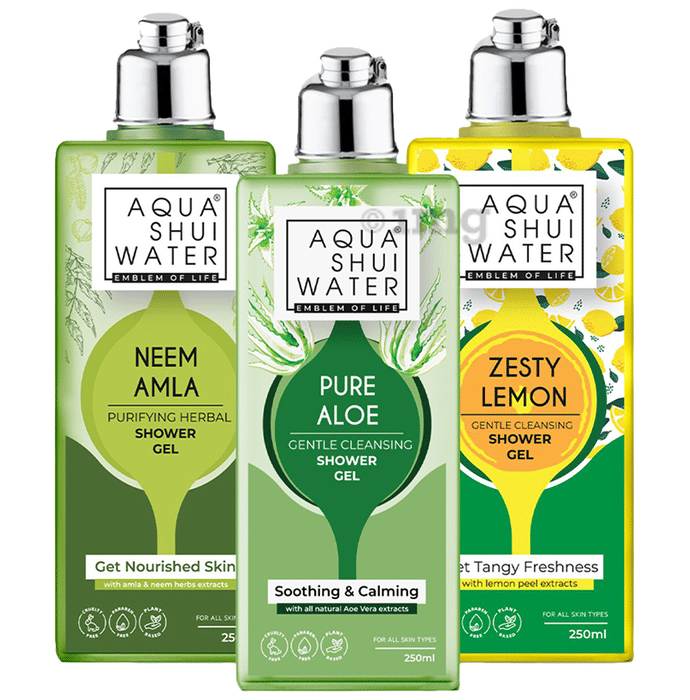 Aqua Shui Water Neem Amla, Pure Aloe & Zesty Lemon Shower Gel (250ml Each): Buy combo pack of 3. ...