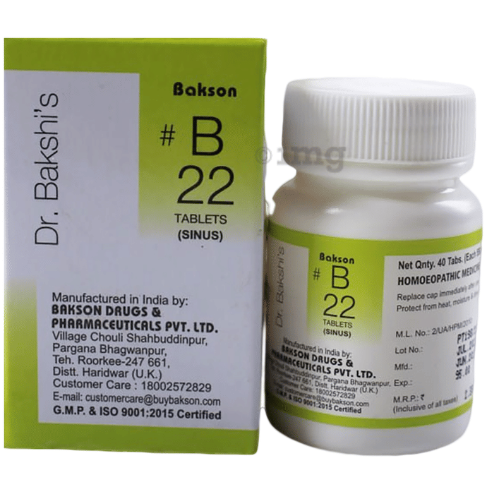Bakson's Dr. Bakshi's B22 Sinus Tablet: Buy bottle of 40.0 tablets at ...