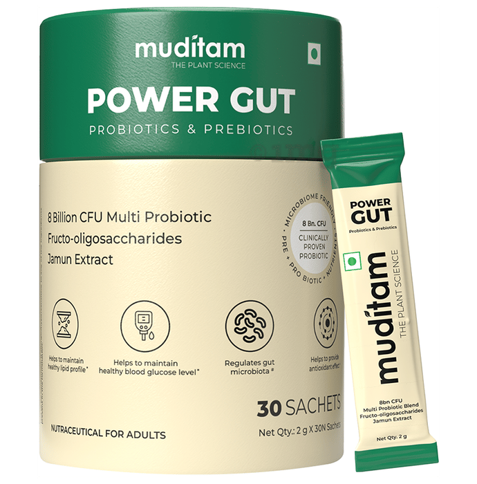 Muditam Power Gut Sachet | Prebiotics & Probiotics Supplement | Relief ...