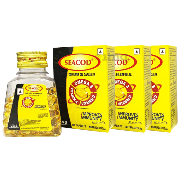 Seacod Cod Liver Oil Capsule 300 mg | Omega-3, Vitamins D & A| Immune ...