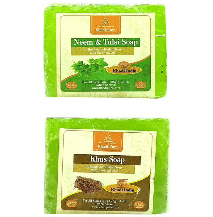 Khadi Pure Combo Pack of Neem & Tulsi Soap & Khus Soap (125gm Each ...