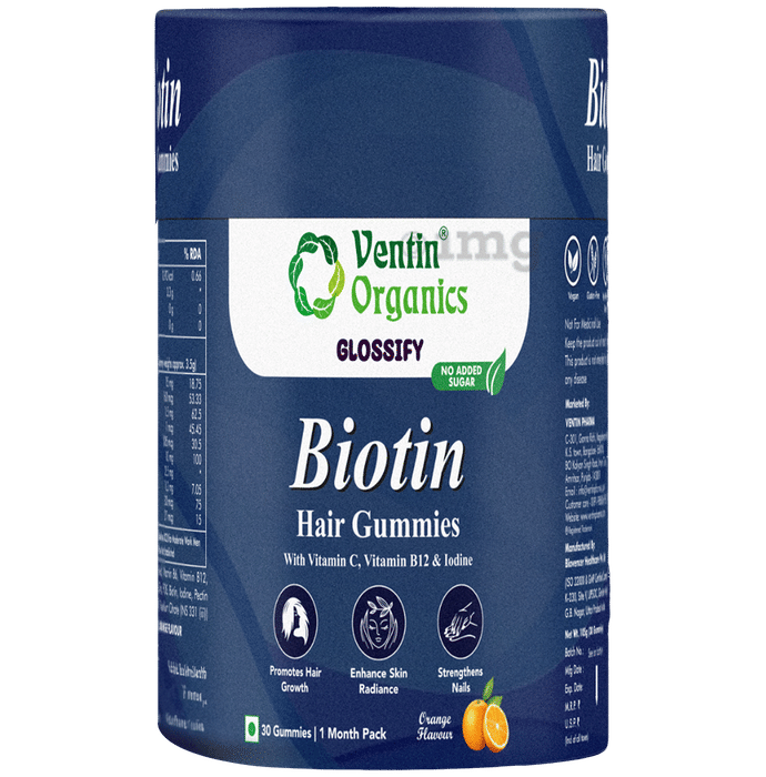 Ventin Organics Glossify Biotin Hair Gummies Orange No Added Sugar: Buy ...