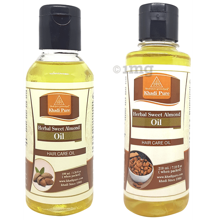Khadi Pure Combo Pack of Herbal Sweet Almond Oil & Herbal Sweet Almond Oil (210ml Each): Buy ...