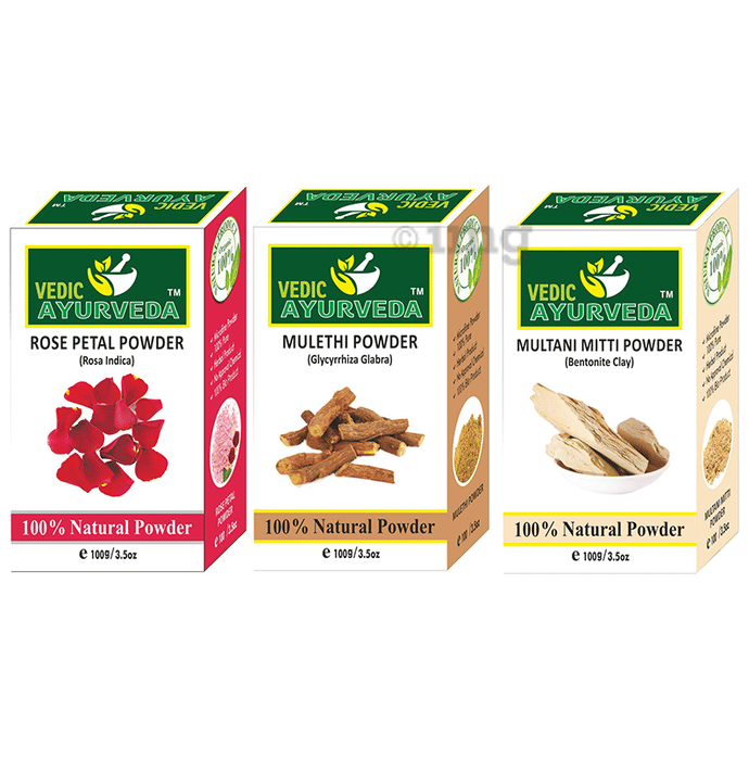Vedic Ayurveda Combo Pack of Multani Mitti Powder, Mulethi Powder ...