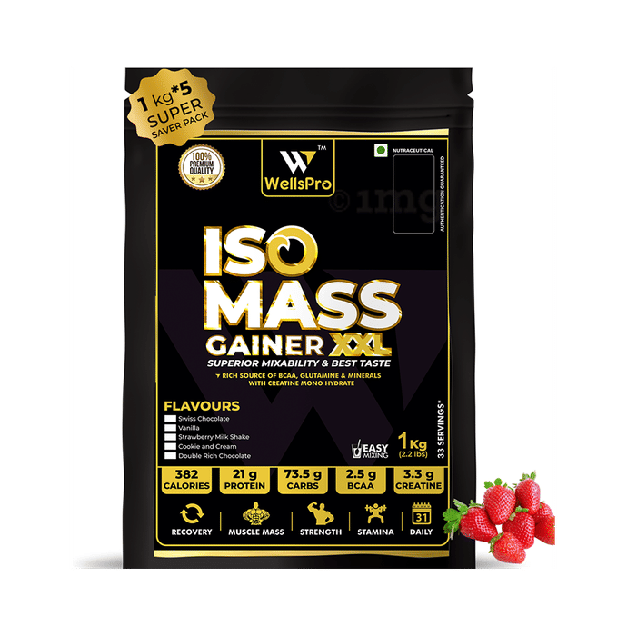 WellsPro Iso Mass Gainer XXL (1kg Each) Strawberry: Buy combo pack of 5 ...