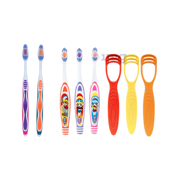 Maxi Oral Care Family Pack of 2 Adults Candy Toothbrush, 3 Kids Bunty ...
