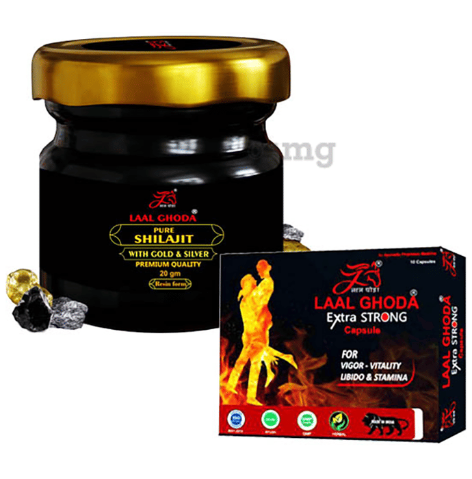 Laal Ghoda Combo Pack of Pure Shilajit Resin Form with Gold & SIlver ...
