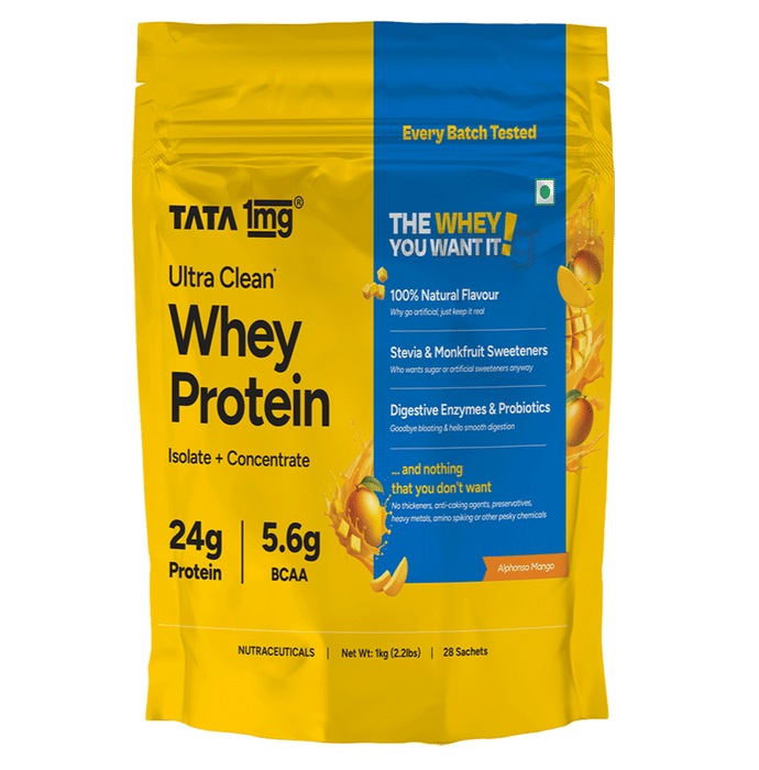 Tata 1mg Ultra Clean Whey Protein Powder Sachet (36gm Each) Mango: Buy ...