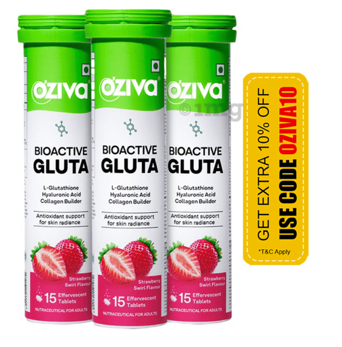 Oziva Bioactive Gluta Effervescent Tablets (15 Each) Strawberry Swirl ...